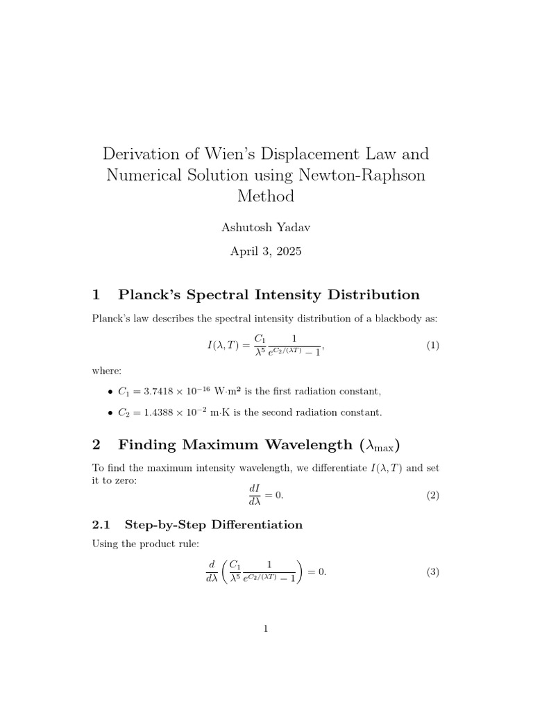 Project 4 Wien S Displacement Law | PDF | Equations | Physics