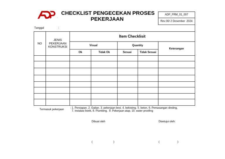 ADP_FRM_01_007 Checklist Pengecekan Proses Pekerjaan | PDF