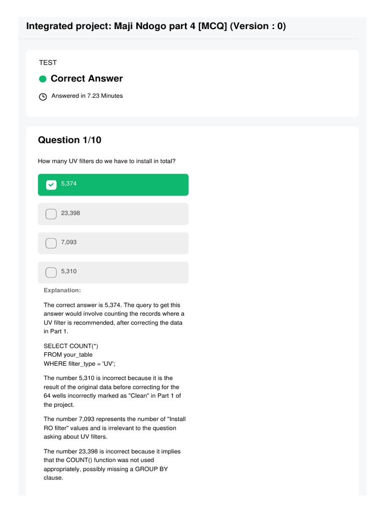 Integrated Project Access To Drinking Water | PDF | Databases | Multiple Choice