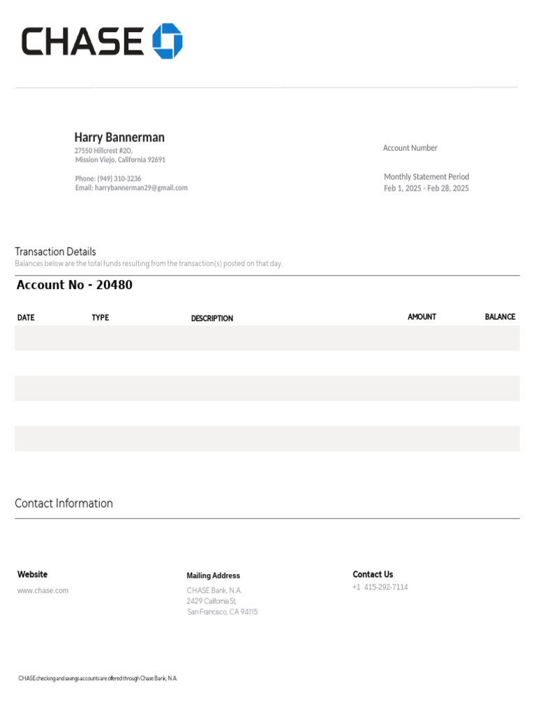 Chase Bank Statement Summary 2025 | PDF | Banks | Debit Card