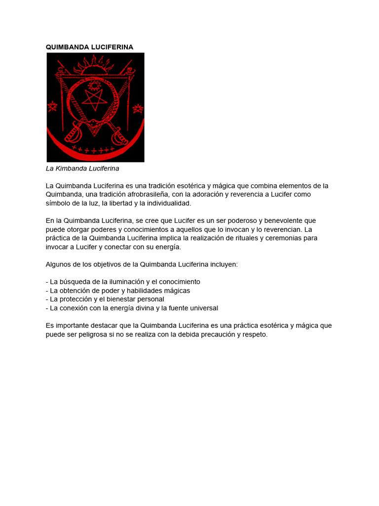 Quimbanda Luciferina: Tradición Esotérica | PDF