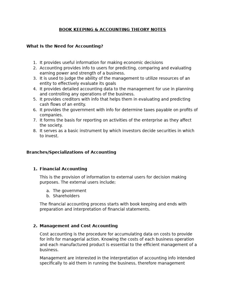 BOOK KEEPING and ACCOUNTING THEORY NOTES | PDF | Debits And Credits ...