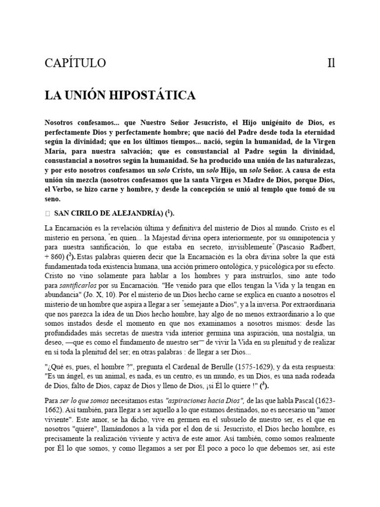CAPÍTULO Il - UNION HIPOSTATICA | PDF | Cristo (título) | Trinidad