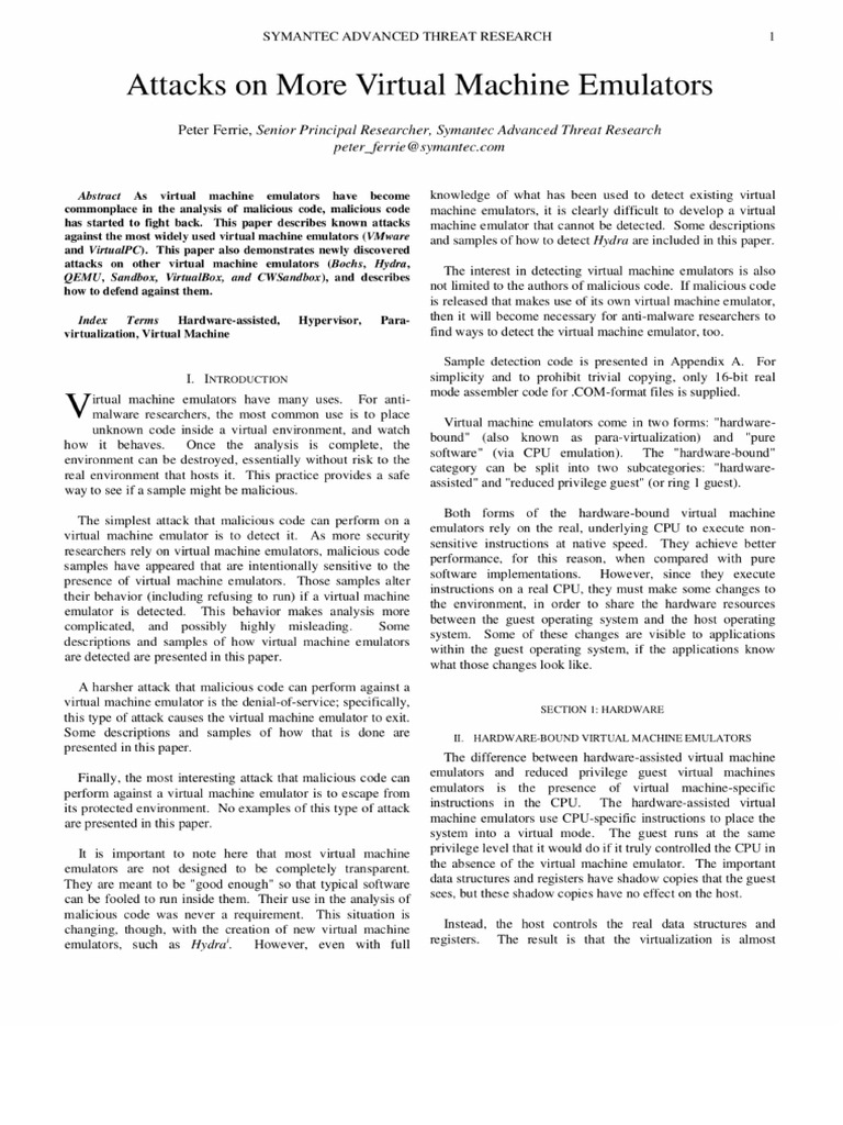 Attacks On Virtual Machine Emulators 2 | PDF