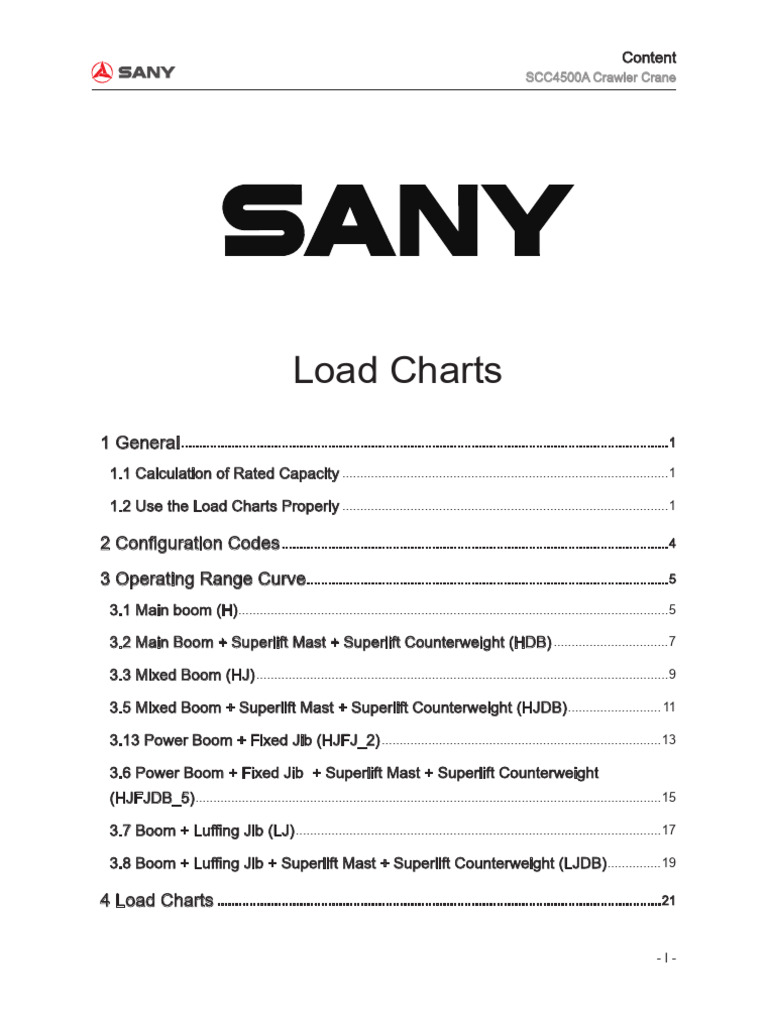 SCC4500A Crane Load Charts Guide | PDF | Crane (Machine) | Manufactured ...