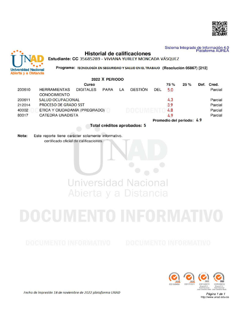 CALIFICACIONES UNAD | PDF