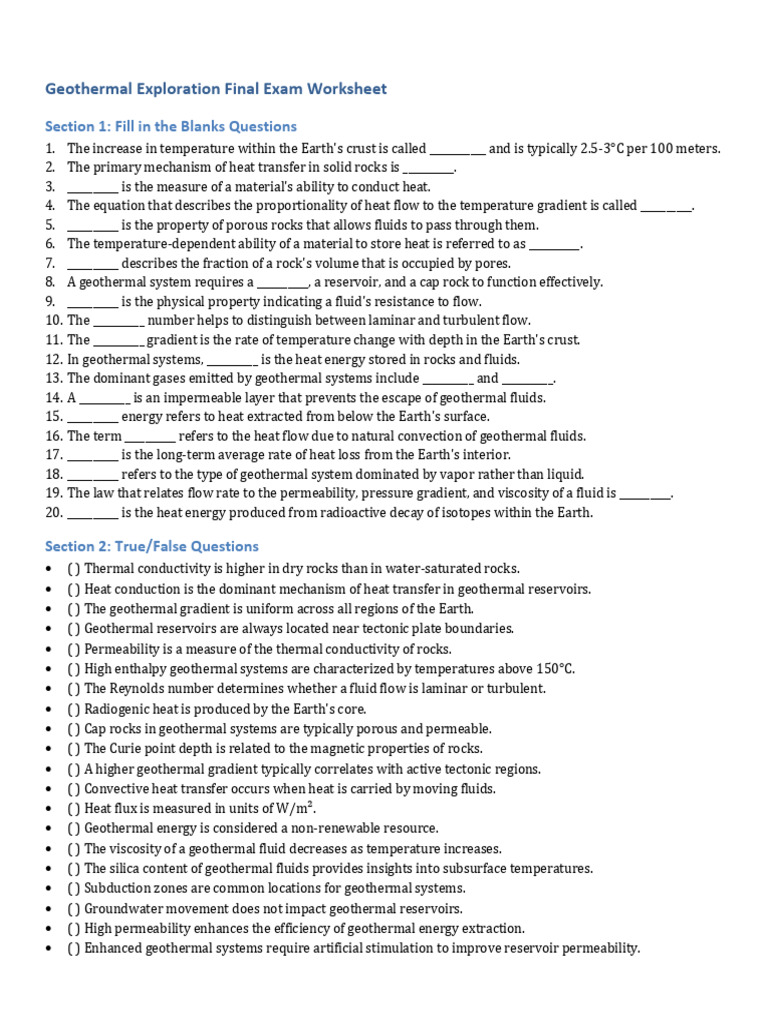 Geothermal Exploration Final Exam v2 | PDF | Geothermal Energy | Heat ...