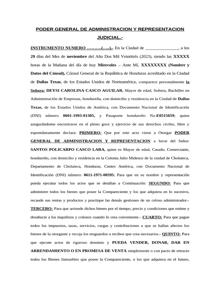 FORMATO PODER GENERAL Deysi Casco | PDF | Pagos | Bancos
