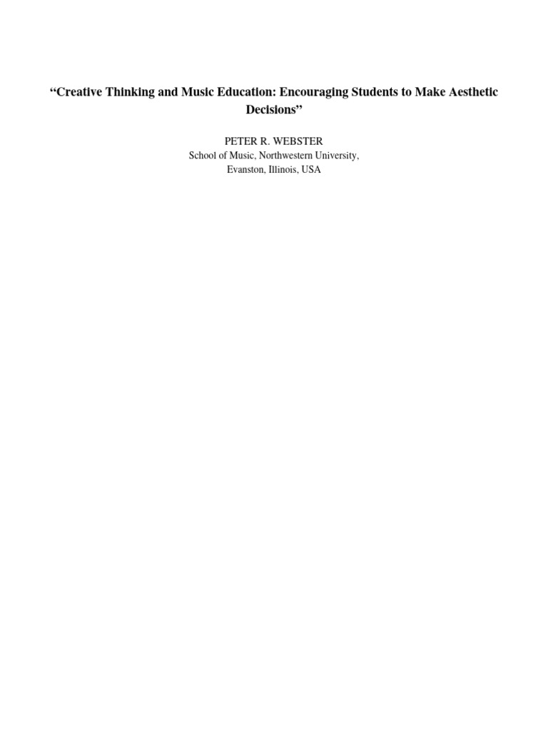 Creative Thinking in Music Education | PDF | Thought | Creativity