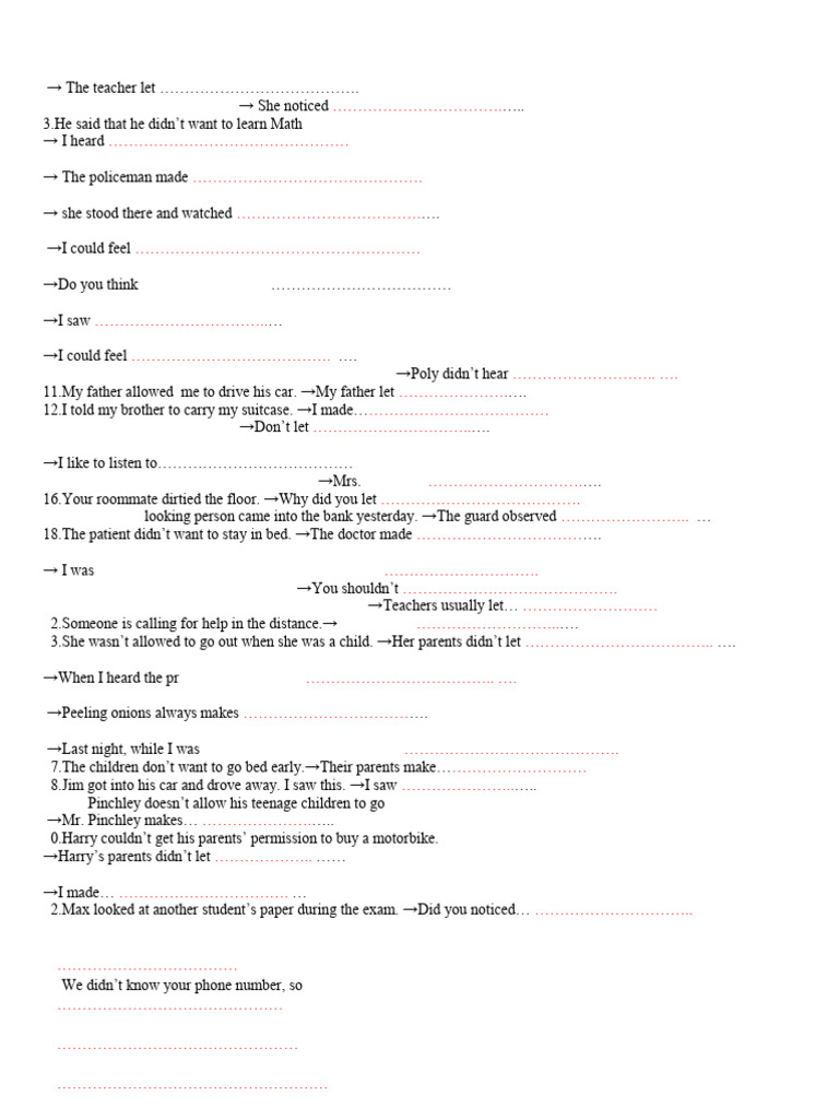 Bai Tap 12-Unit 8 - Verbs of Perception, If, Cleft Sentences | PDF