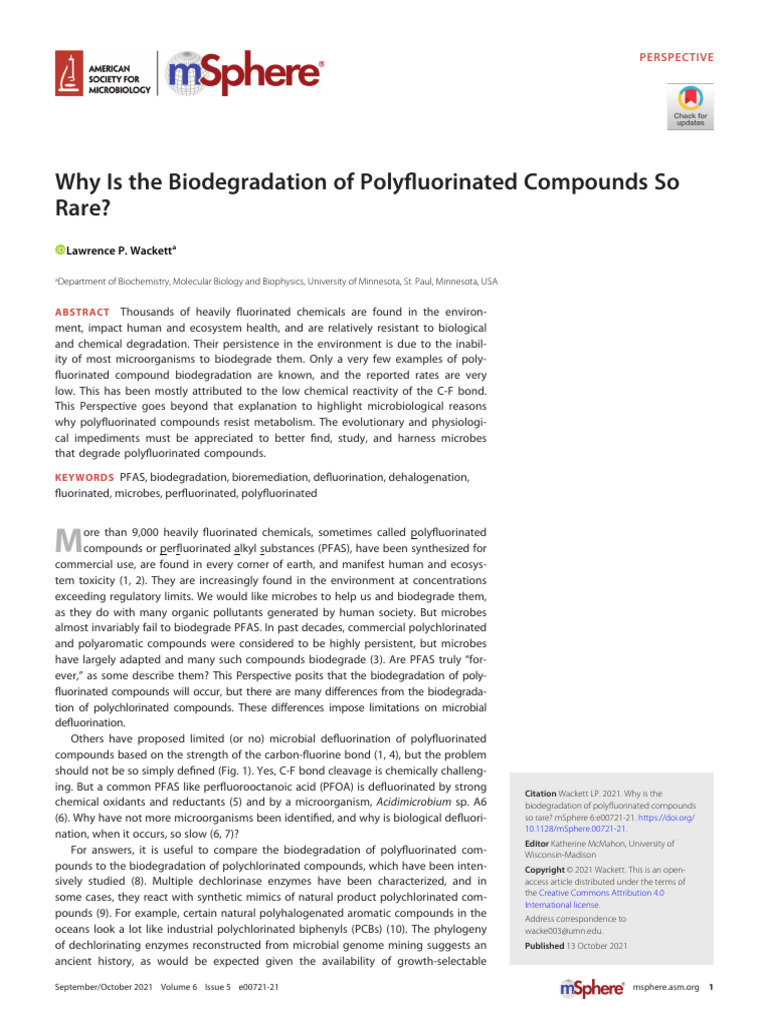 Why Is The Biodegradation of Polyfluorinated Compounds So Rare | PDF ...