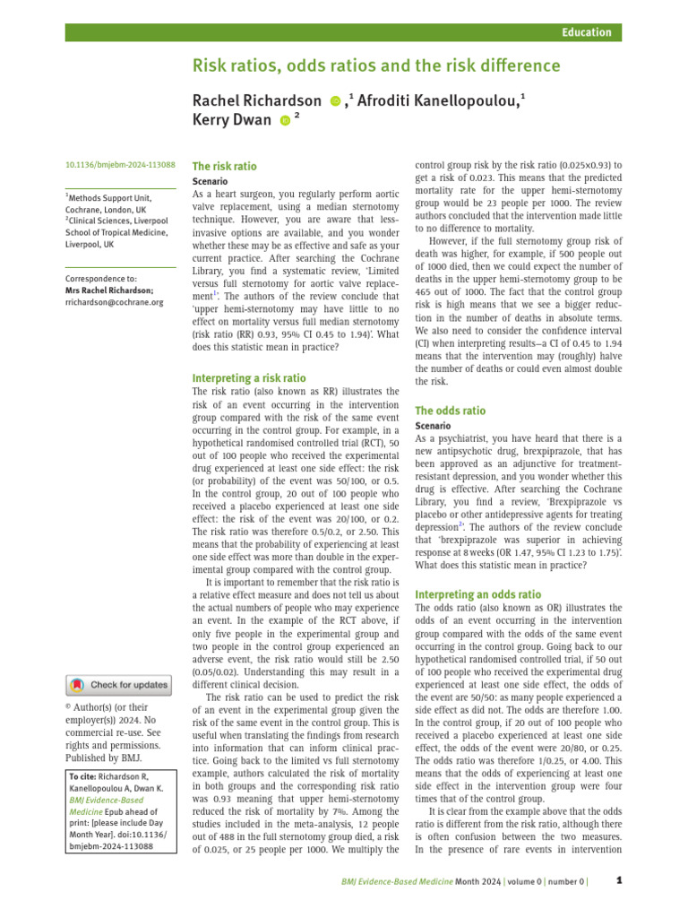 Risk Ratios, Odds Ratios y El Risk Difference - 2024 | PDF | Odds Ratio ...