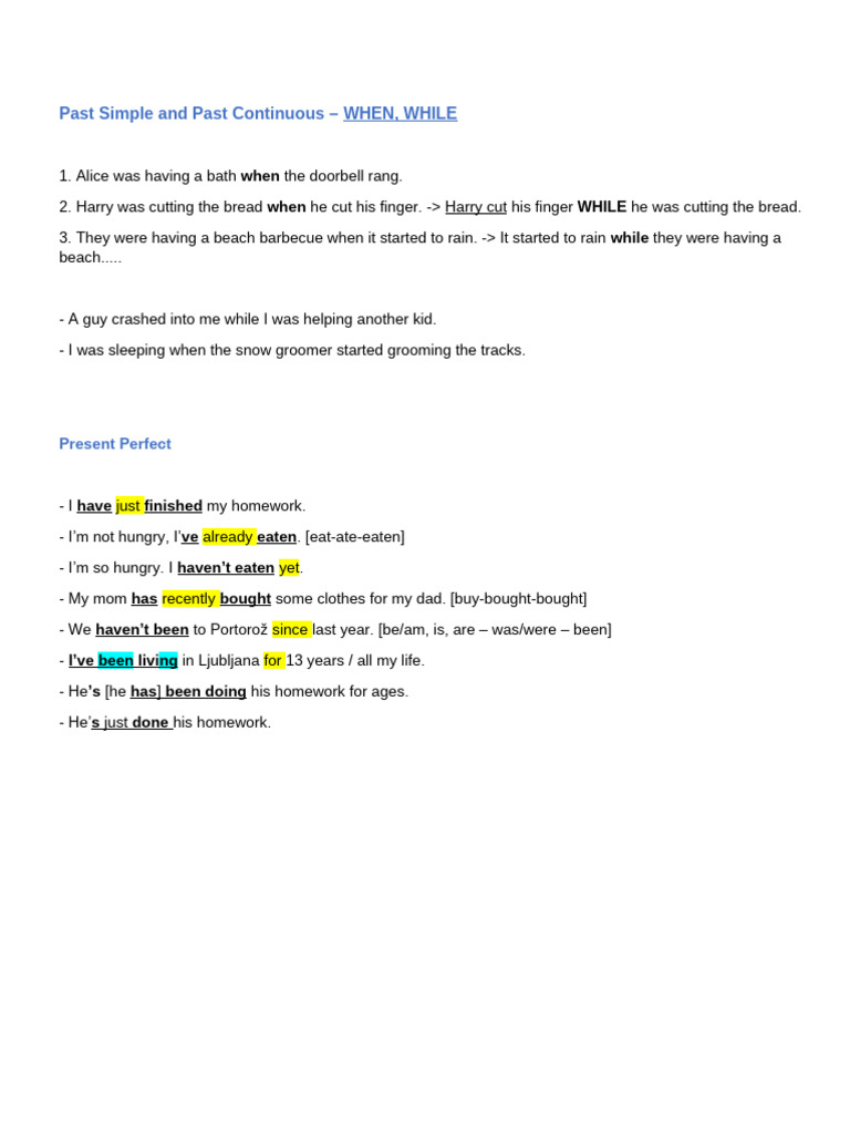 Past Simple, Past Continuous, Present Perfect | PDF