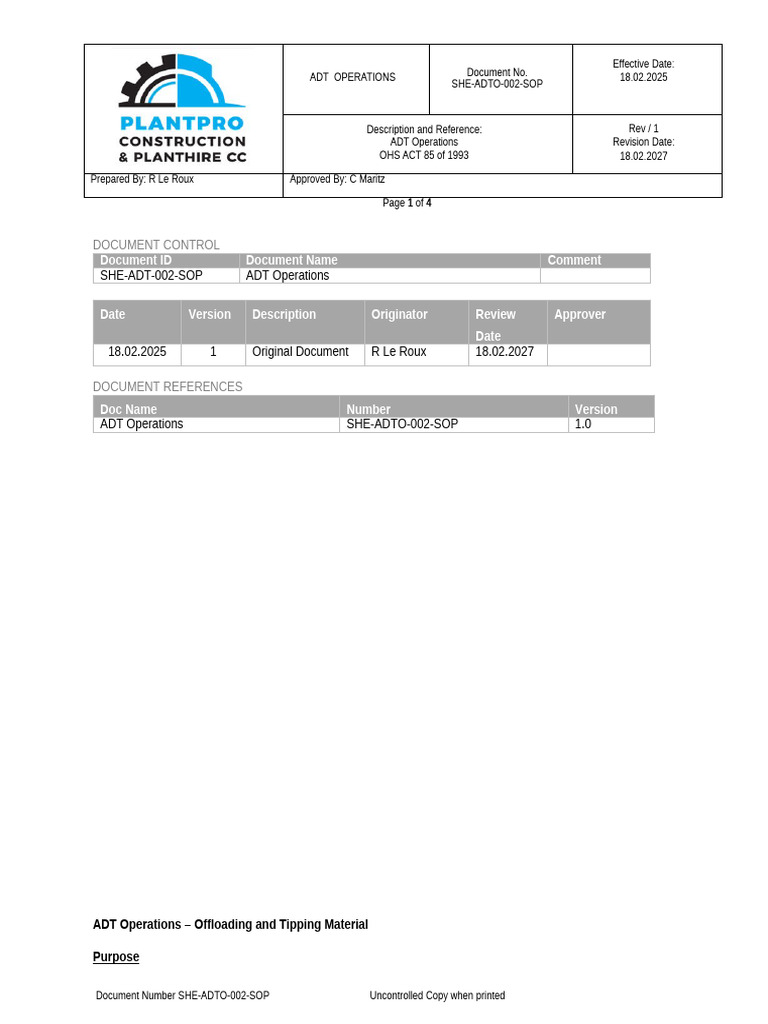 Adt Operations She Adto 002 Sop | PDF | Personal Protective Equipment ...