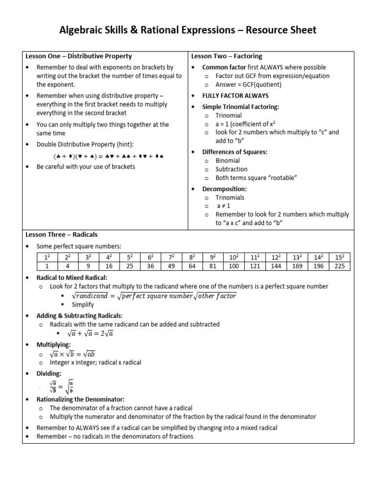 Algebra Skills: Expressions & Factoring | PDF | Multiplication ...