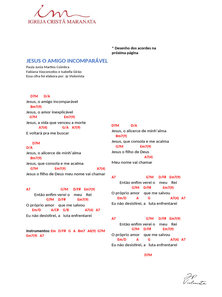 Jesus, o Amigo Incomparável - Cifra | PDF | Conceitos de Deus