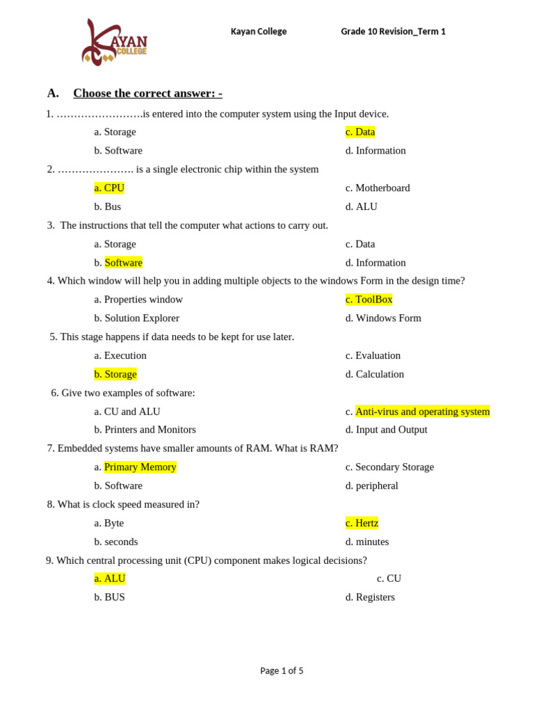 Grade 10 Computer Revision Guide | PDF | Computer Data Storage | Random ...