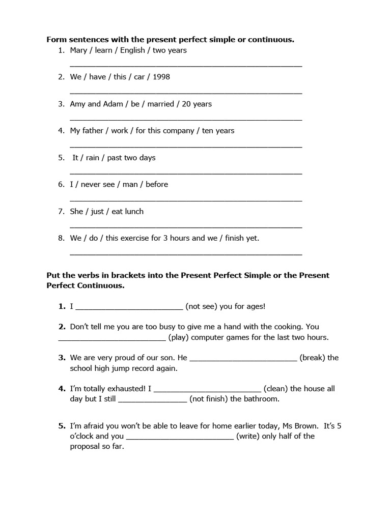 Present Perfect Continuous Exercises | PDF