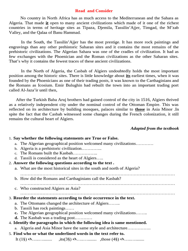 Algeriua Reading and Consider | PDF | Algeria | Algiers