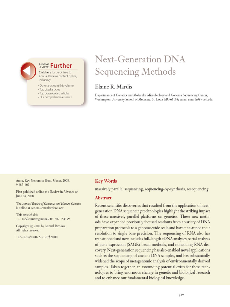 Mardis2008 Next Generation DNA Sequencing Technologies | PDF | Dna ...