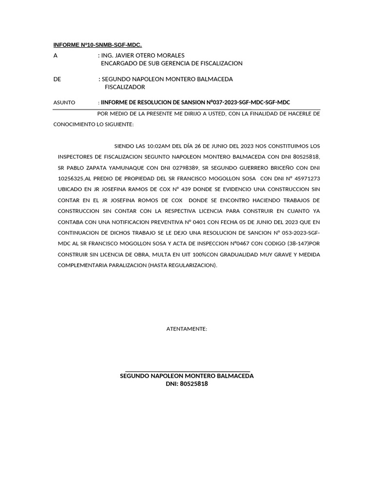Informe Nº10 Montero | PDF
