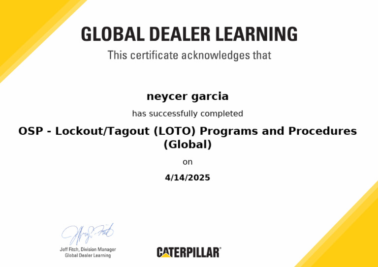 GDL Certificate: LOTO Training Completed | PDF