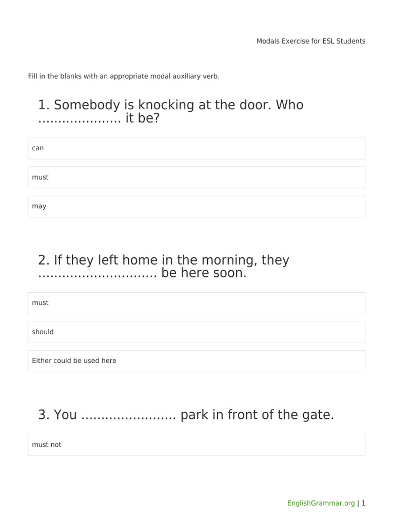 Modals Exercise for ESL Students (1) | PDF