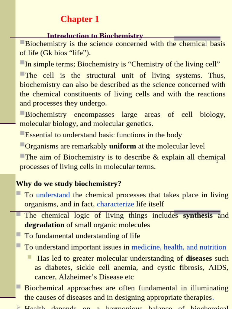 1 - Introduction to Biochemistry | PDF | Biomolecules | Metabolism