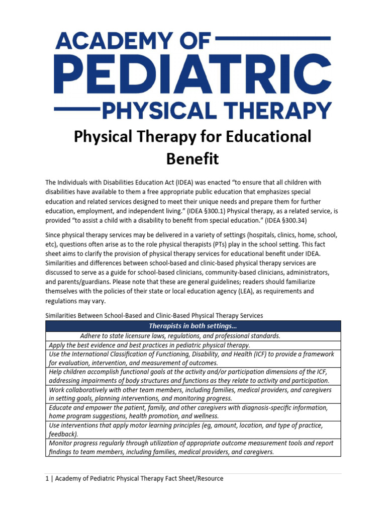 School-Based vs. Clinic Physical Therapy | PDF | Individualized ...