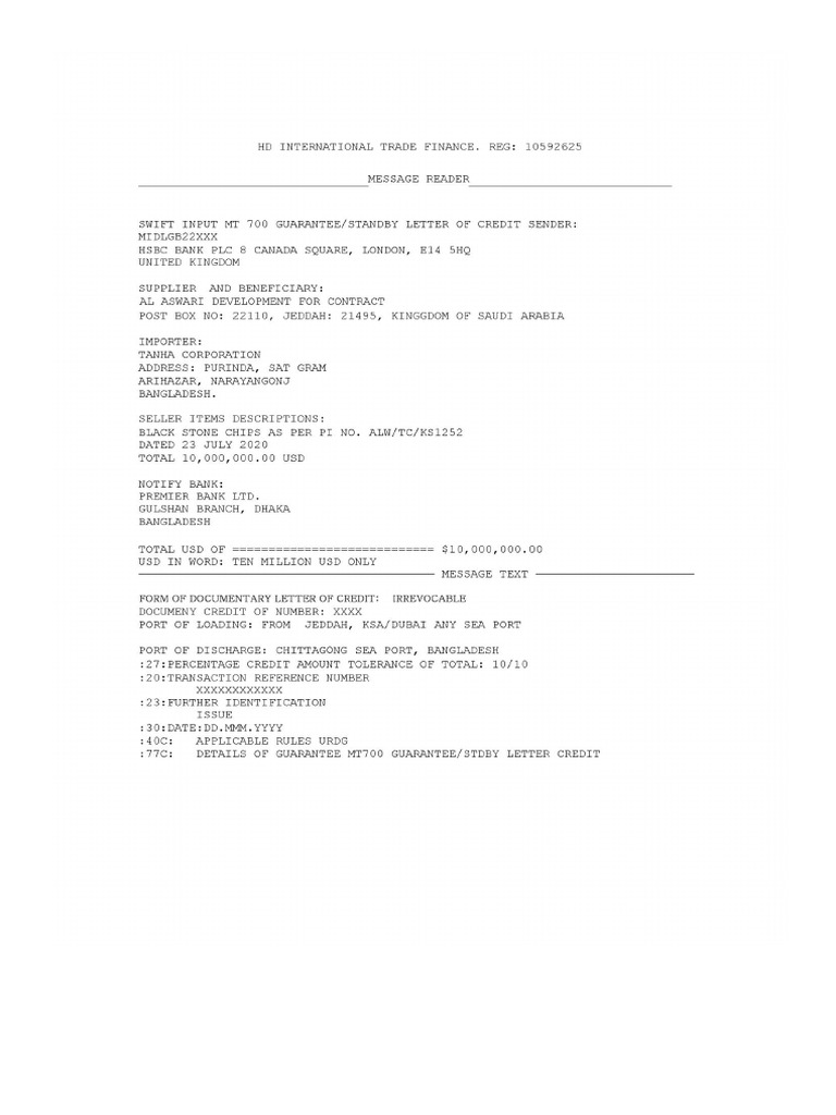 Al Aswari Draft SBLC | PDF