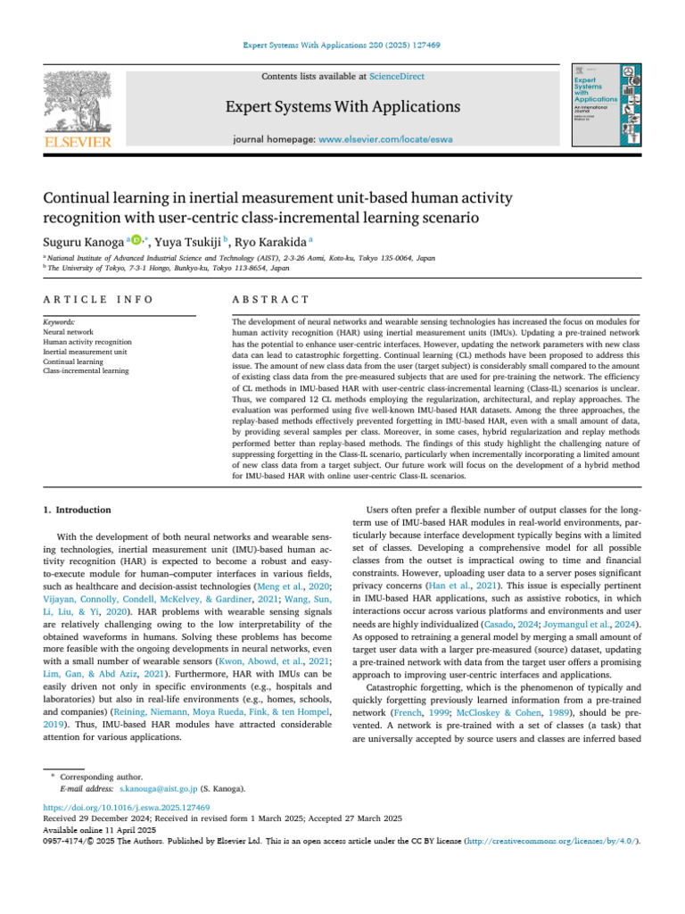 Continual Learning in Inertial Measurement Unit Based Hum 2025 Expert System | PDF | Artificial ...