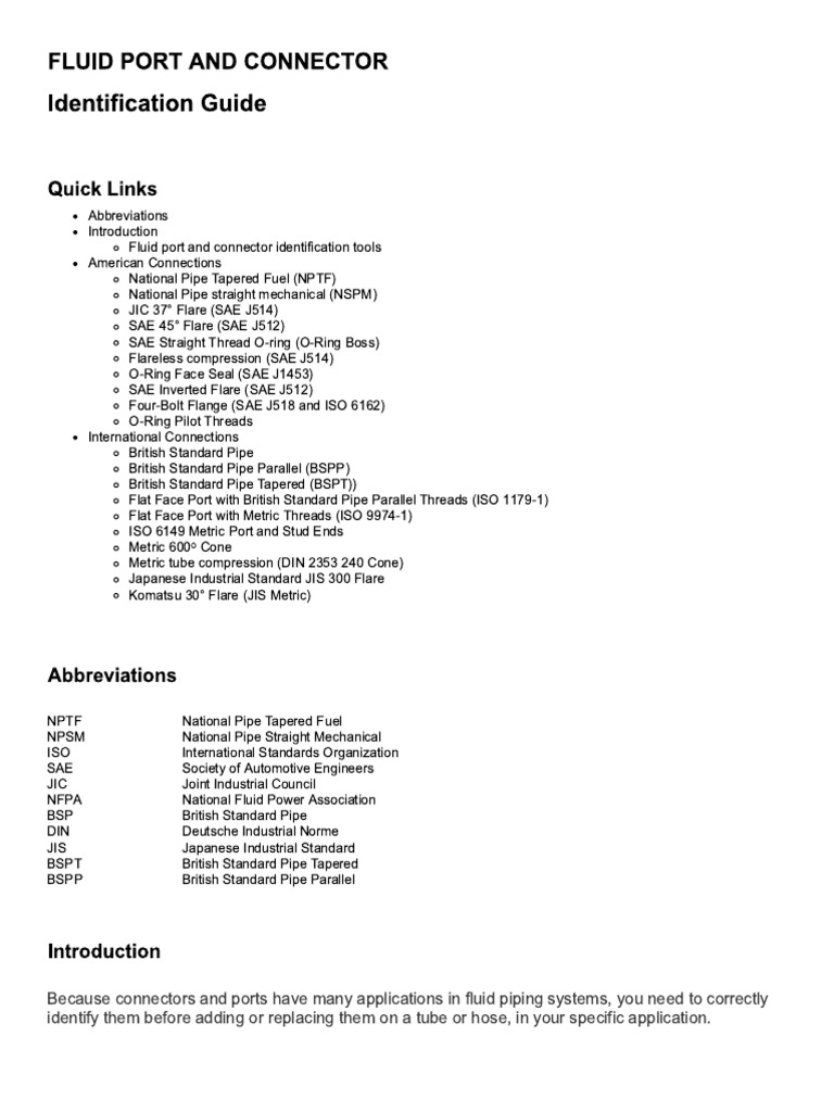 Hydraulic Fitting Thread Chart - Hydraulics Direct | PDF