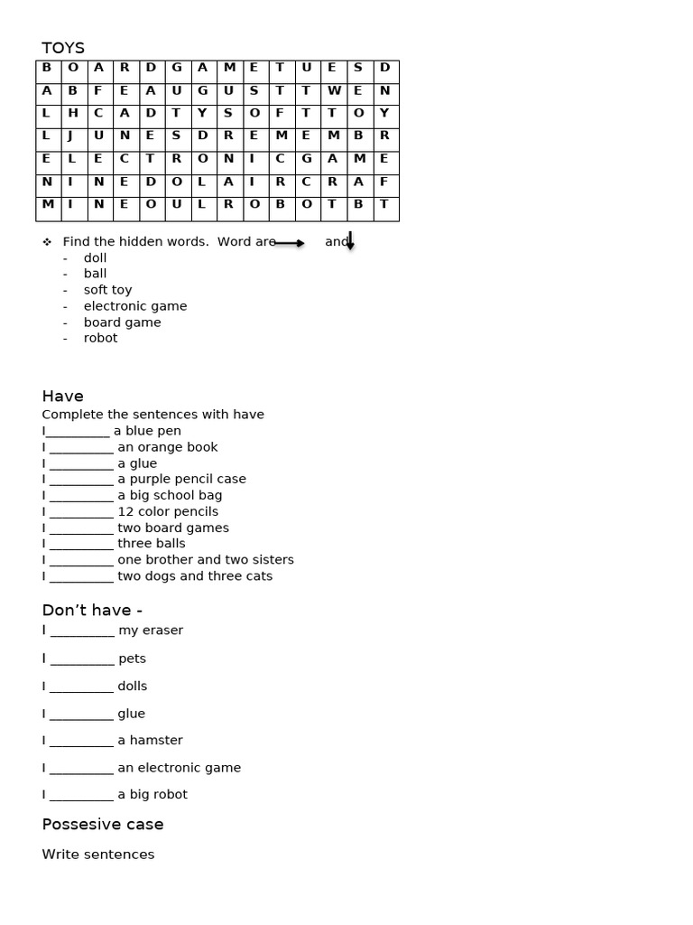 Fun Toy Vocabulary and Sentences | PDF