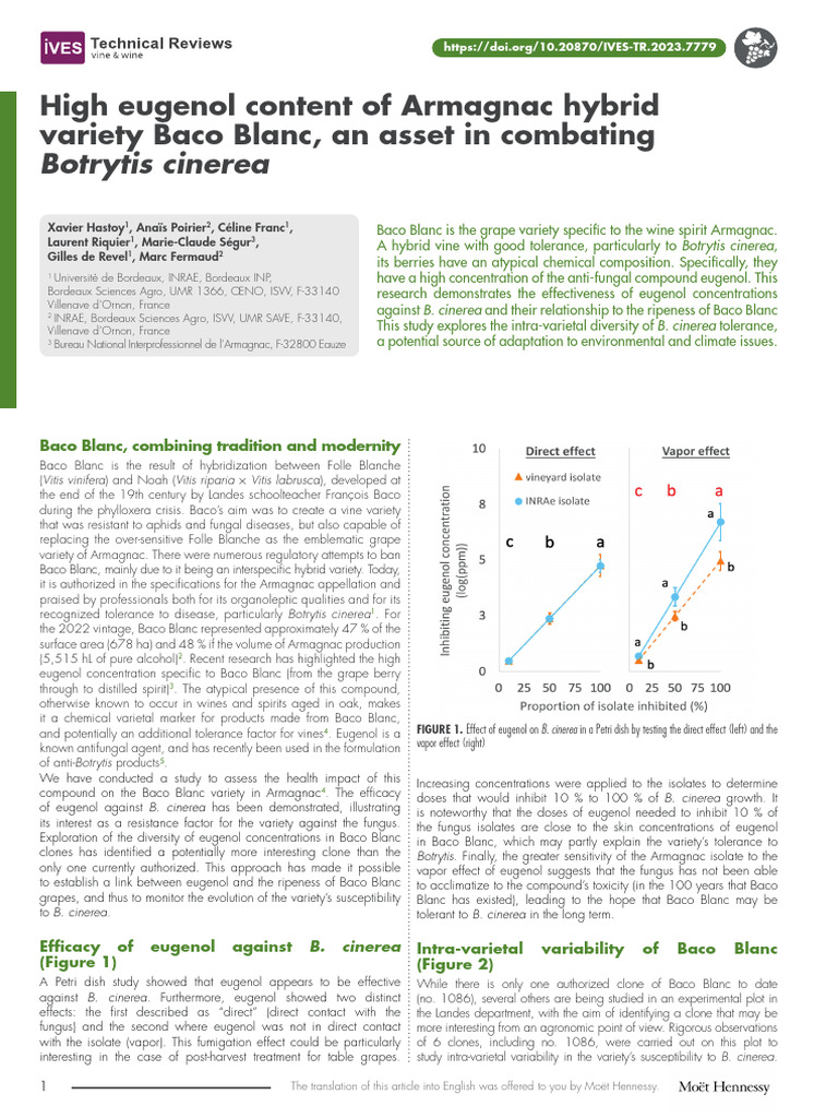 Baco Blanc: Eugenol's Role Against Botrytis | PDF | Crops Originating ...