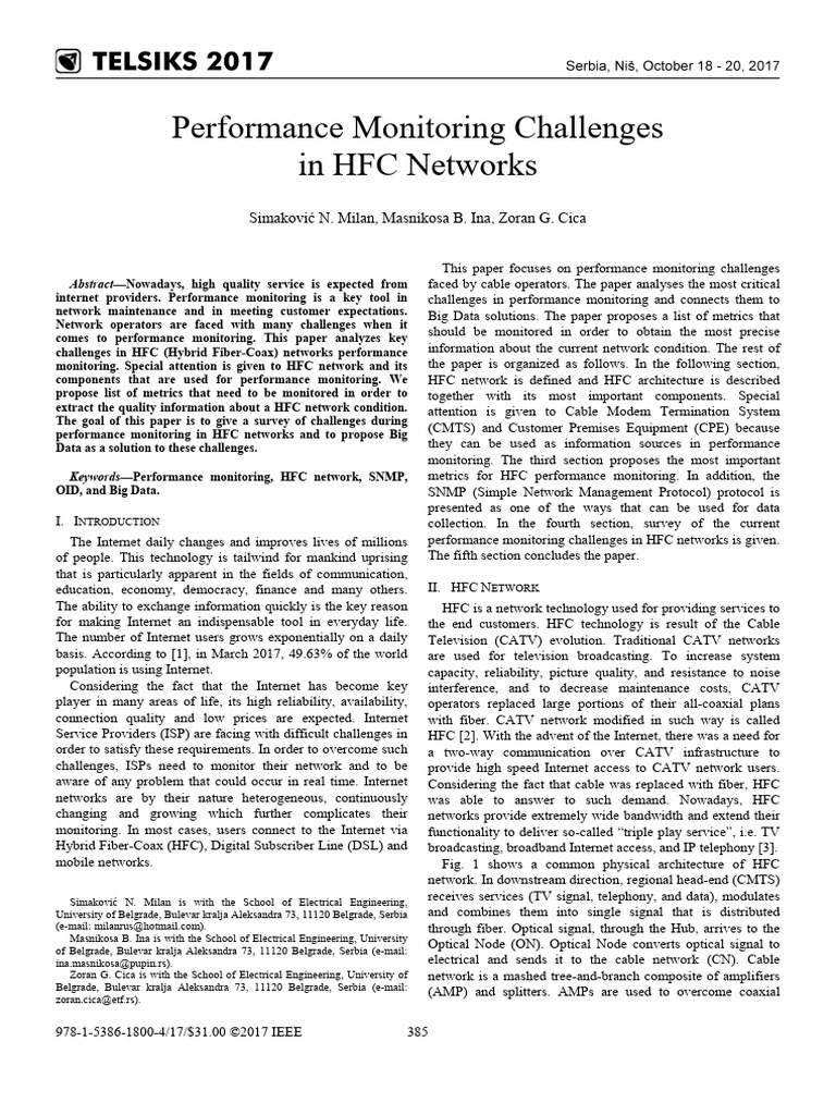 Performance Monitoring Challenges in HFC Networks | PDF | Computer ...