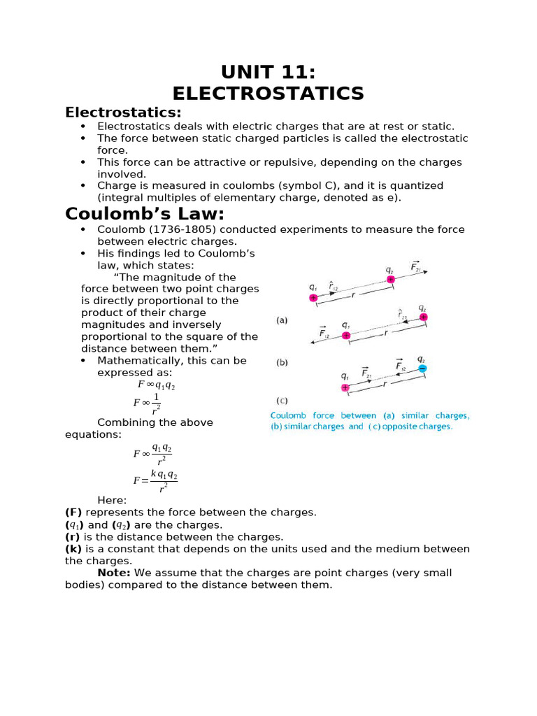 Electrostatics and Coulomb's Law | PDF | Capacitor | Dielectric