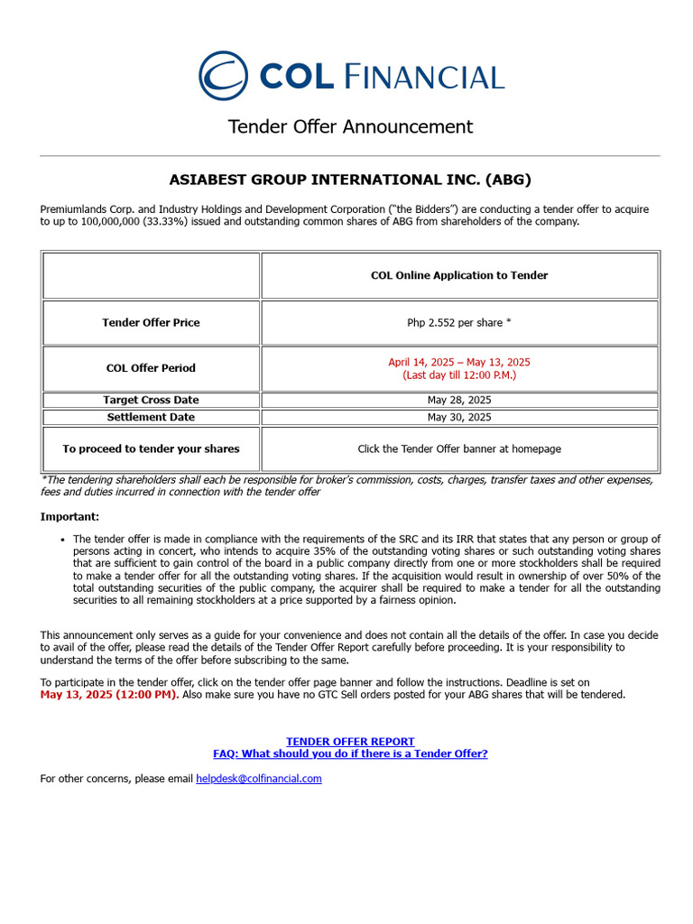 Ape Final2 Citi Announcements Tenderoffer DB - Asp STOCK ABG&FROM ANNOUNCE | PDF | Private Law ...