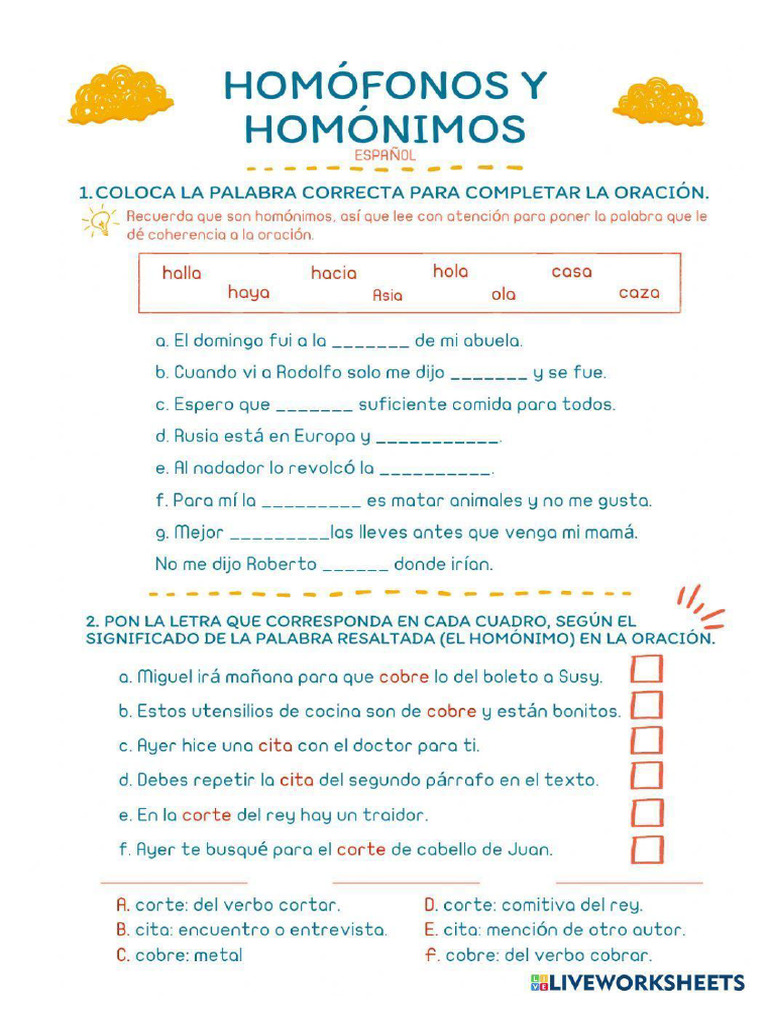 Worksheet Homofonos Homografos 4to | PDF