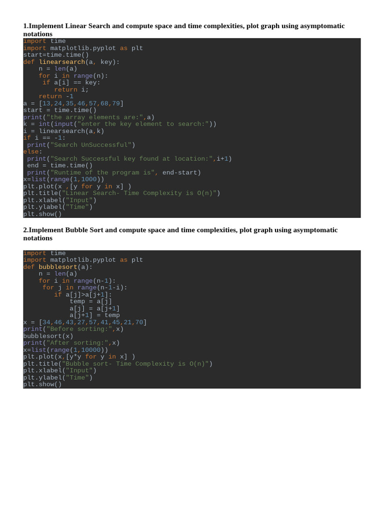 Implement Linear Search and Compute Space and Time Complexities1 | PDF | Time Complexity ...