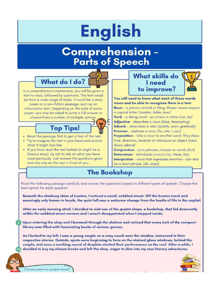 11 Plus English Comprehension - Parts of Speech | PDF