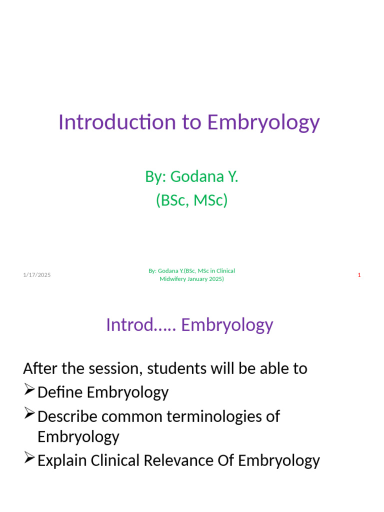 1 Introduction To Embryology | PDF | Embryo | Zoology