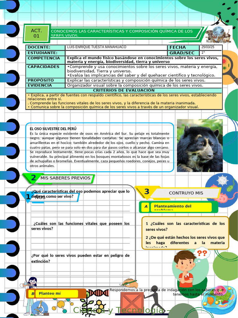 Ficha de Actividad S1 (U1) (1° Grado) - CyT | PDF | Organismos | Sustancias químicas