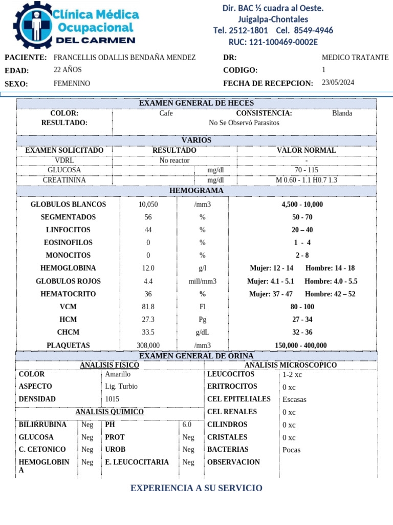 Formato Egh VDRL Gluc Creat BHC Ego | PDF | Fisiologia Animal | Especialidades Medicas