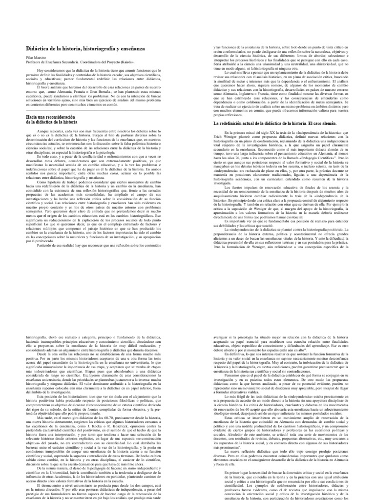 MAESTRO - P. (2000) - Did-Ctica de La Historia - Historiograf-A y Ense-Anza | PDF | Enseñando ...