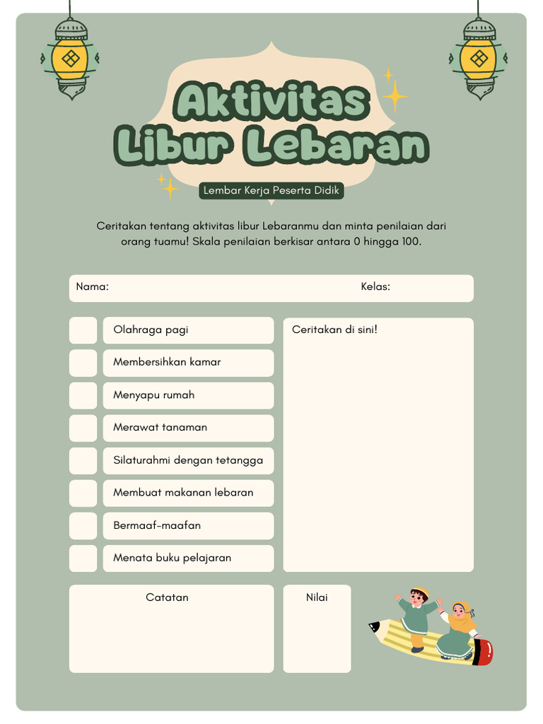 Aktivitas Libur Lebaran Siswa Lembar Kerja Hijau Ilustratif - 20250410 ...