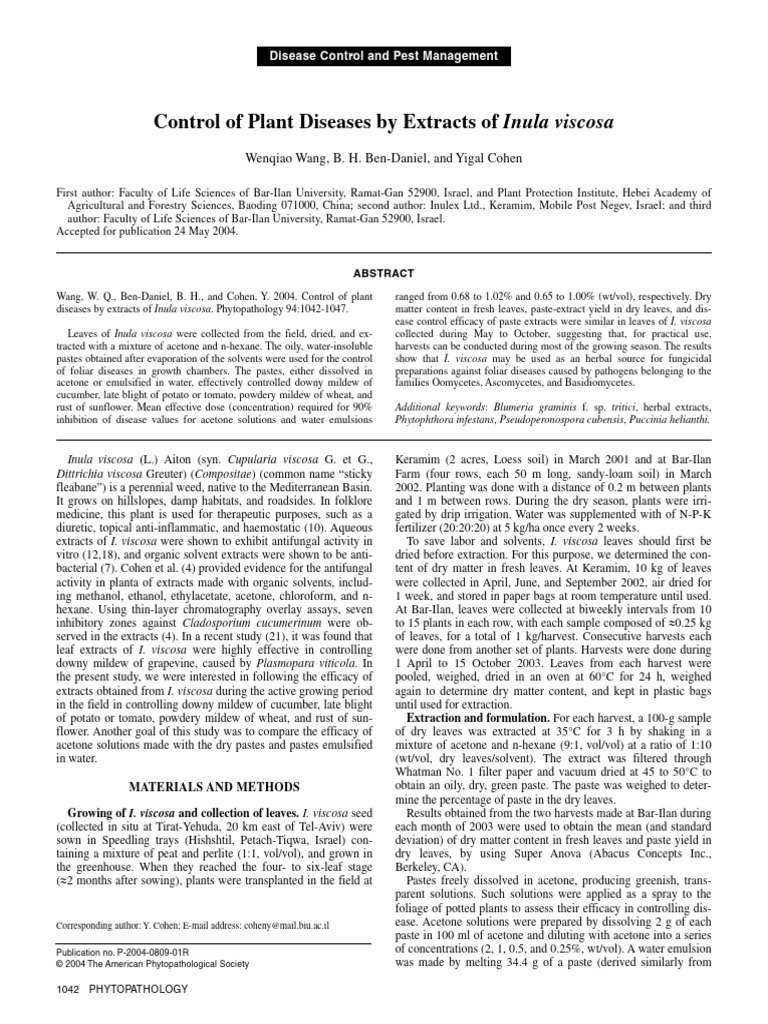 Etude - Inula Viscosa - 2004 - Control of Plant Diseases by Extracts of ...