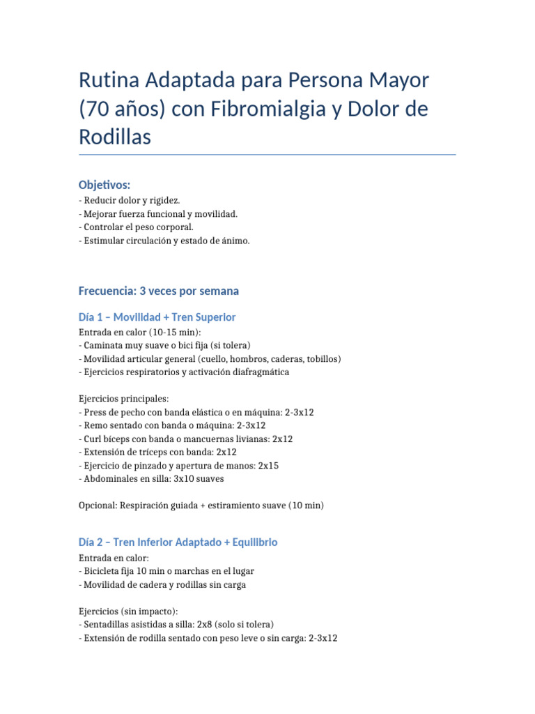 Rutina Adaptada Persona Mayor | PDF