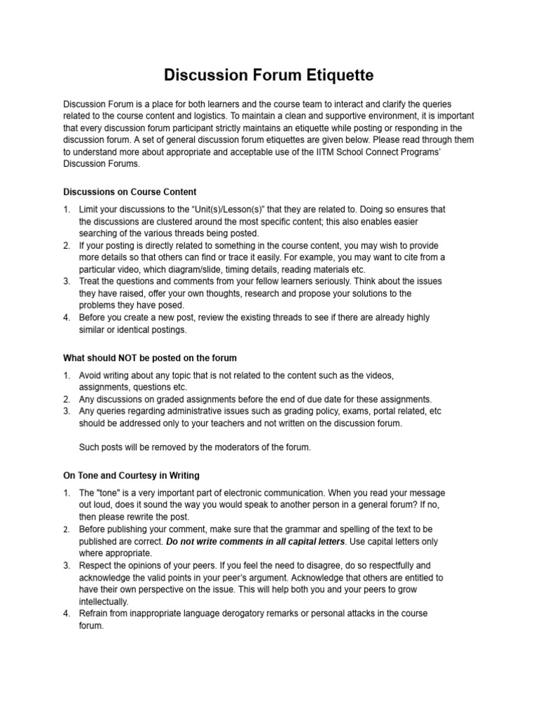 Discussion Forum Etiquette Guidelines | PDF | Internet Forum | Human ...