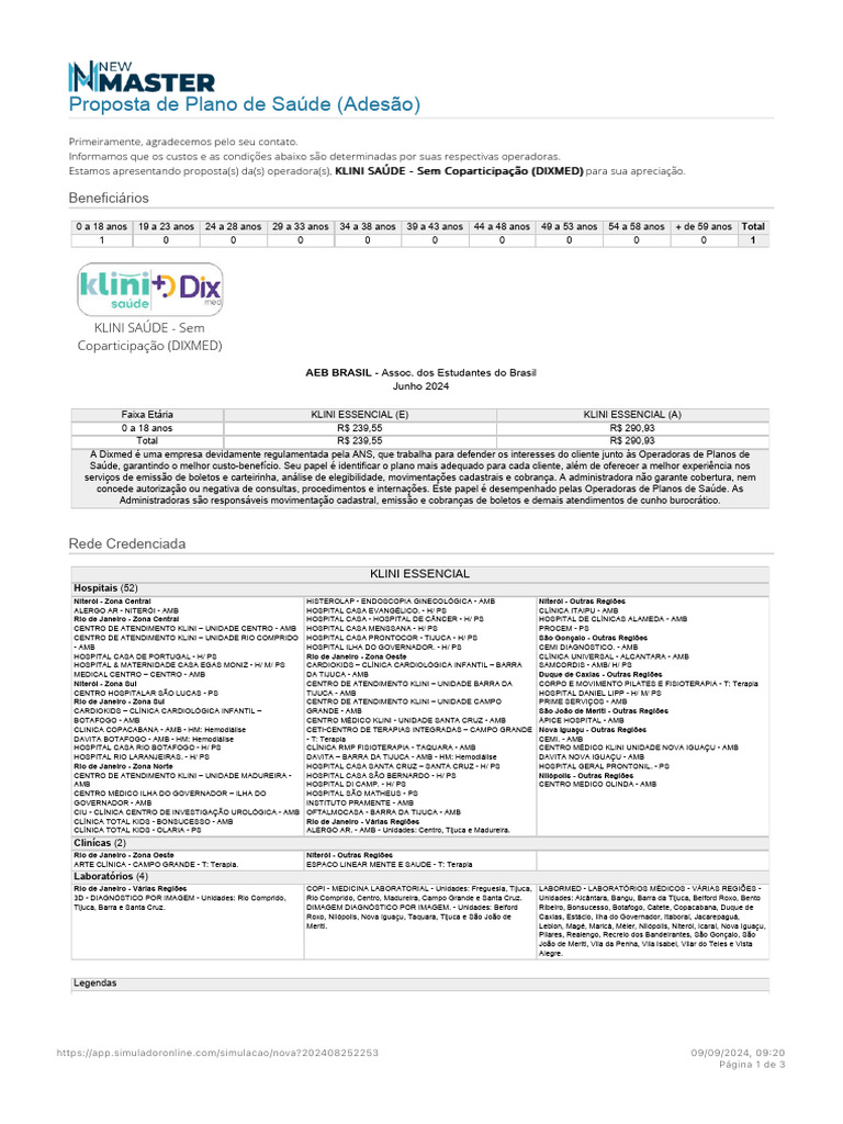 Proposta de Plano de Saúde (Adesão) - Simulador Online | PDF | Medicina Clínica | Especialidades ...