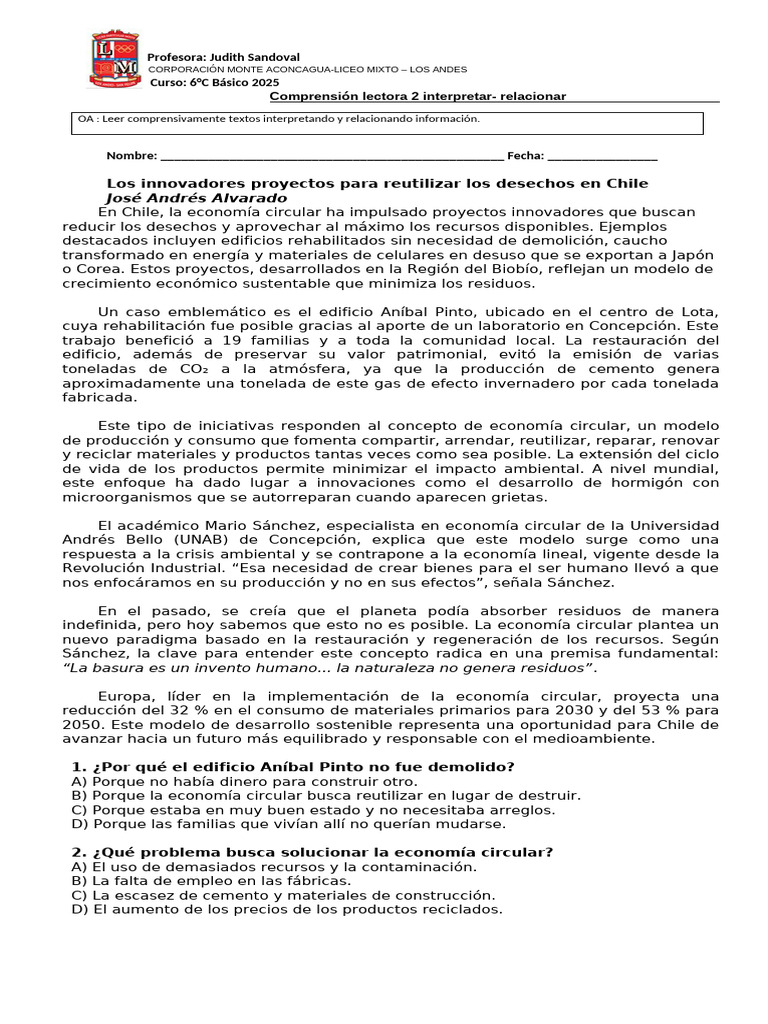 2 Comprensión Lectora Interpretar y Relacionar. | PDF | Residuos | Reciclaje